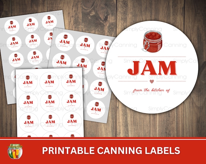 Jam Printable Canning Jar Labels, Round Labels for Canning Jar Lids or ...