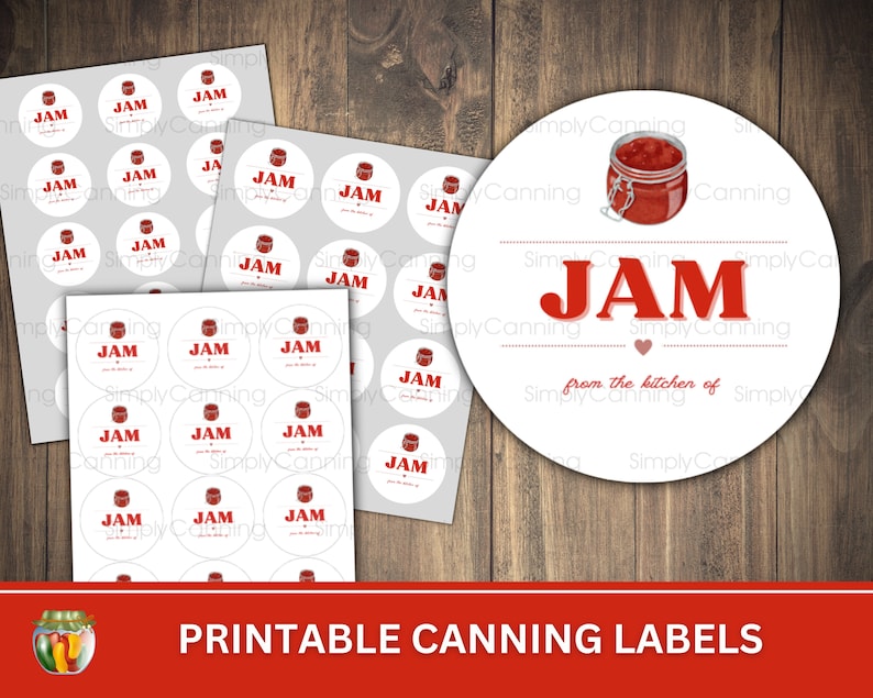 Jam Printable Canning Jar Labels, Round Labels for Canning Jar Lids or Mason Jar Sides. Use as ...