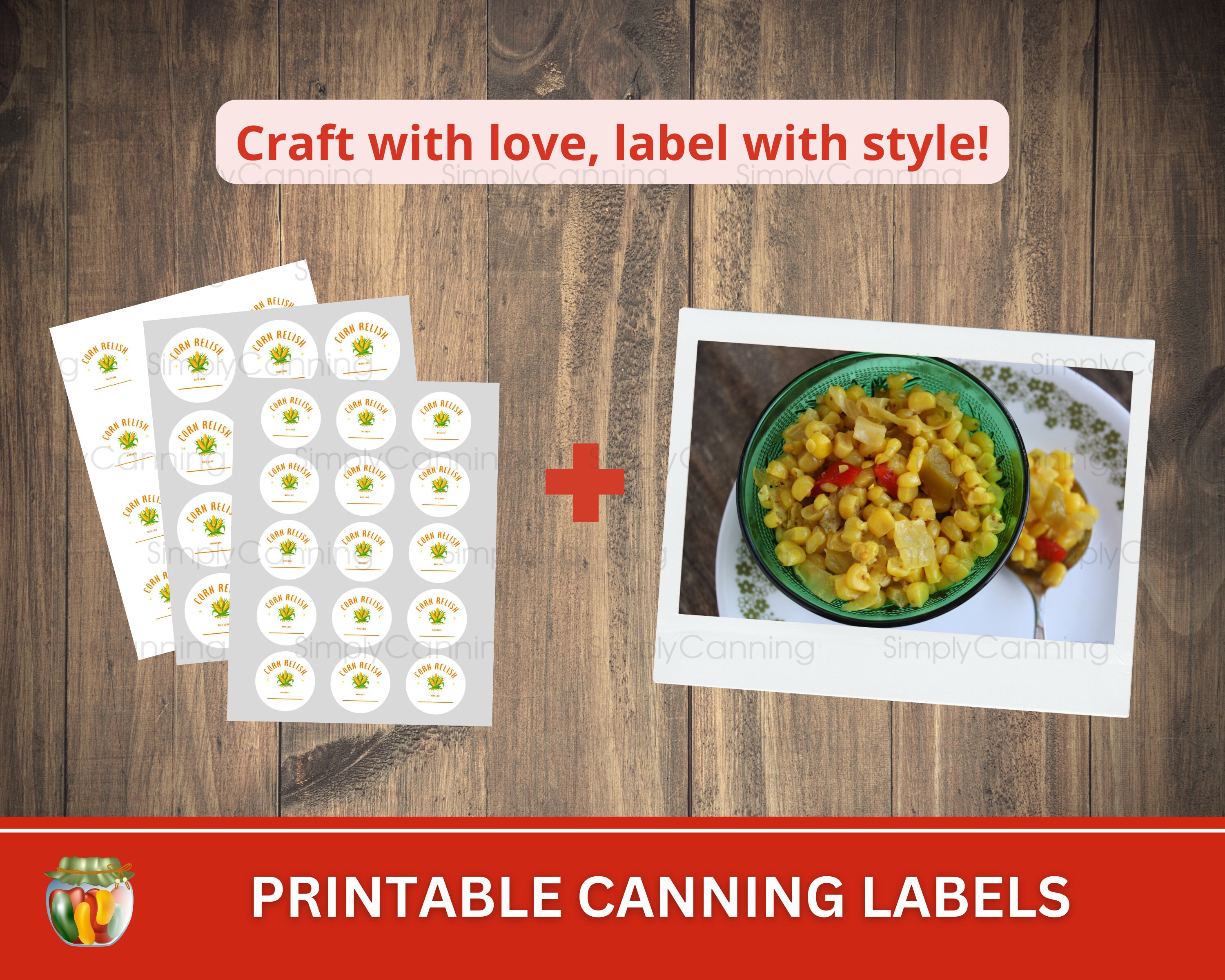 Corn Relish Printable Canning Jar Labels: Round Mason Jar Lid Stickers ...