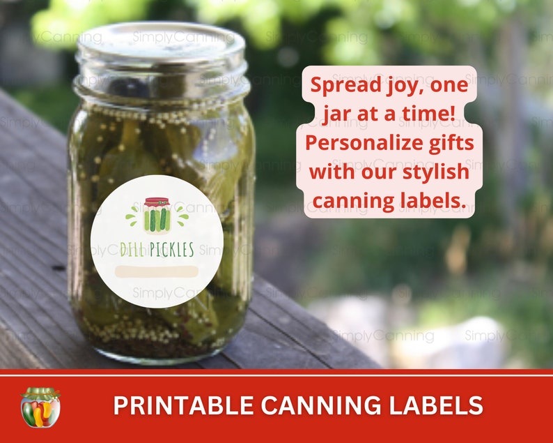 Dill Pickles Printable Canning Jar Labels: Round Mason Jar Lid Stickers ...