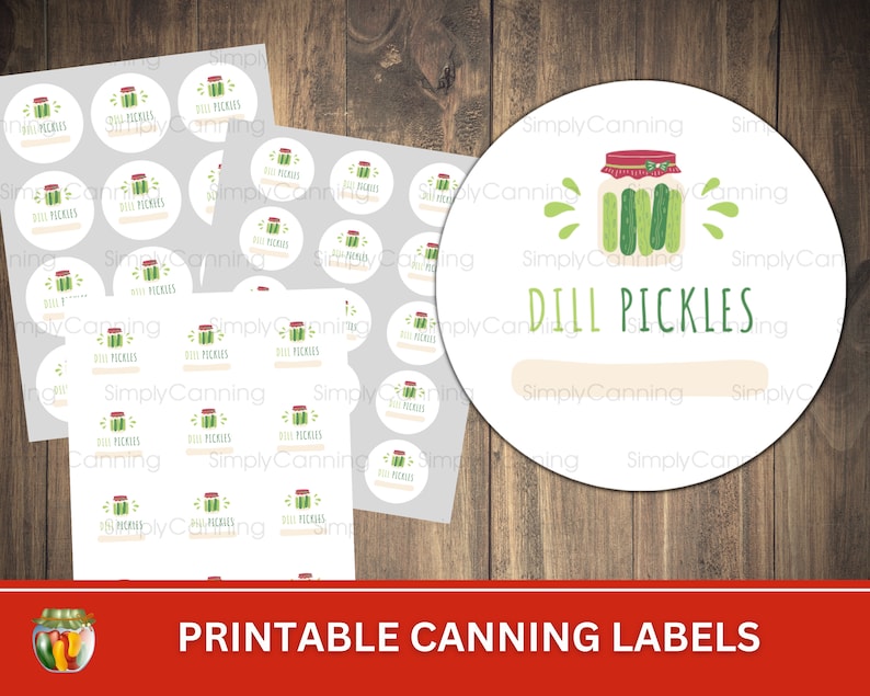 Dill Pickles Printable Canning Jar Labels: Round Mason Jar Lid Stickers ...
