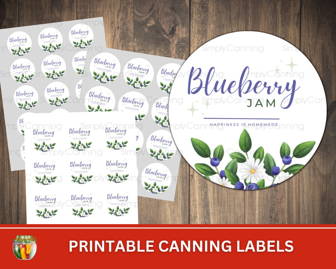 Blueberry Jam Printable Canning Jar Labels, Round Labels for Canning ...