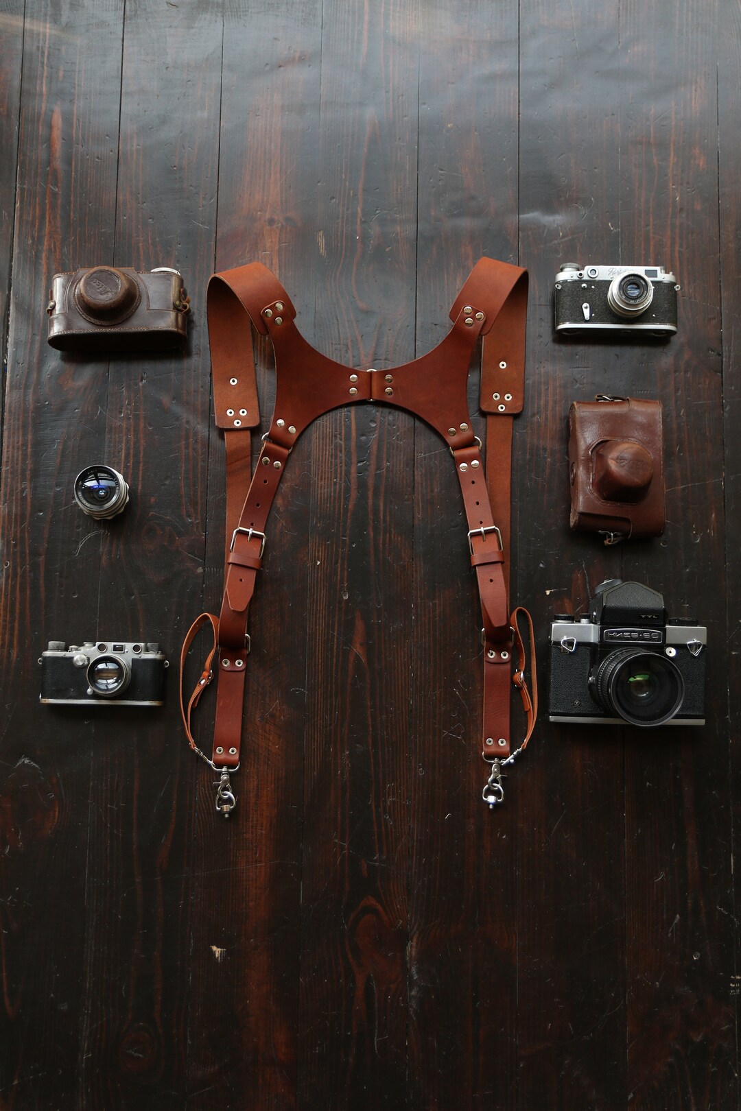 Double Leather Camera Harness, Dual Camera Lather Strap, Double Leather ...