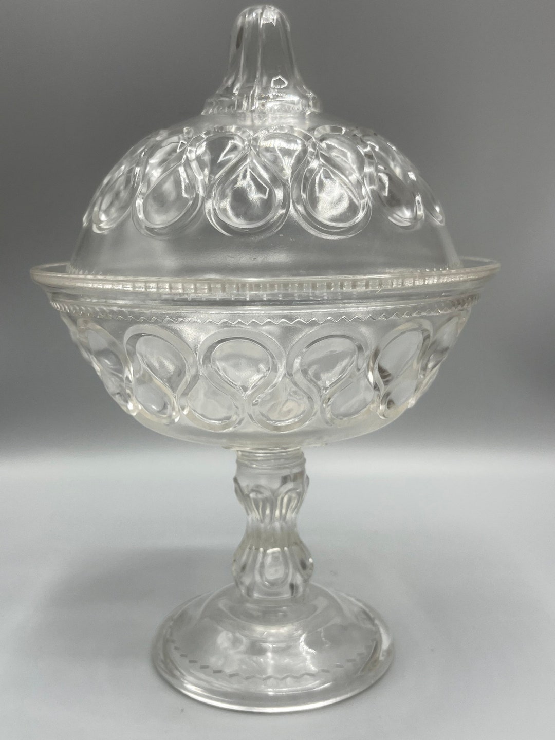 Antique EAPG Pressed Glass Compote With Lid: Ribbon Candy Pattern - Etsy