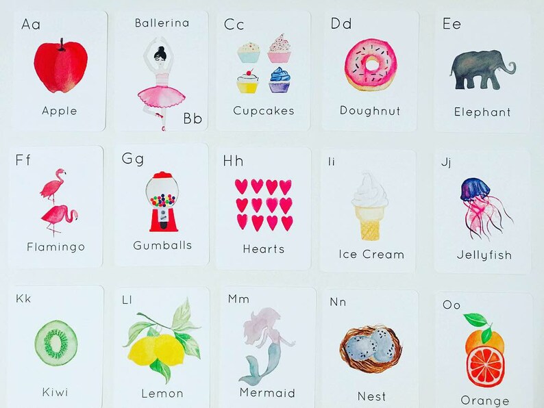 Alphabet Flash Cards, ABC Flash Cards, Kids Art, Art Prints, Nursery ...