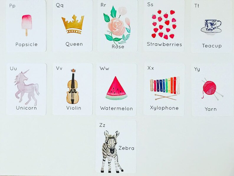 Alphabet Flash Cards, ABC Flash Cards, Kids Art, Art Prints, Nursery ...