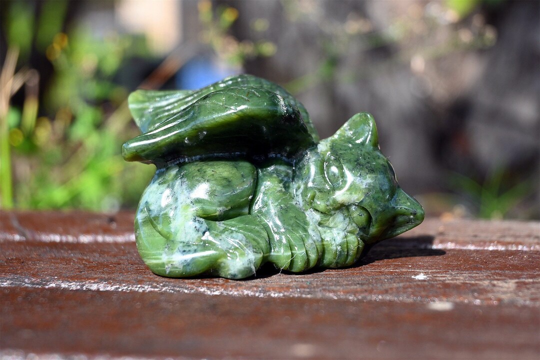 3'' Natural Olive Jade Carved Cat, Crystal Cat, Green Jade Cat，creative ...