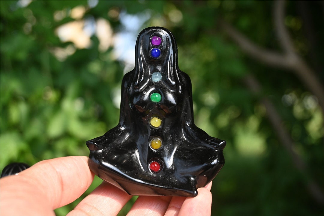 3.4'' Natural Carved Obsidian Chakela Beauty Goddess，crystal Woman ...