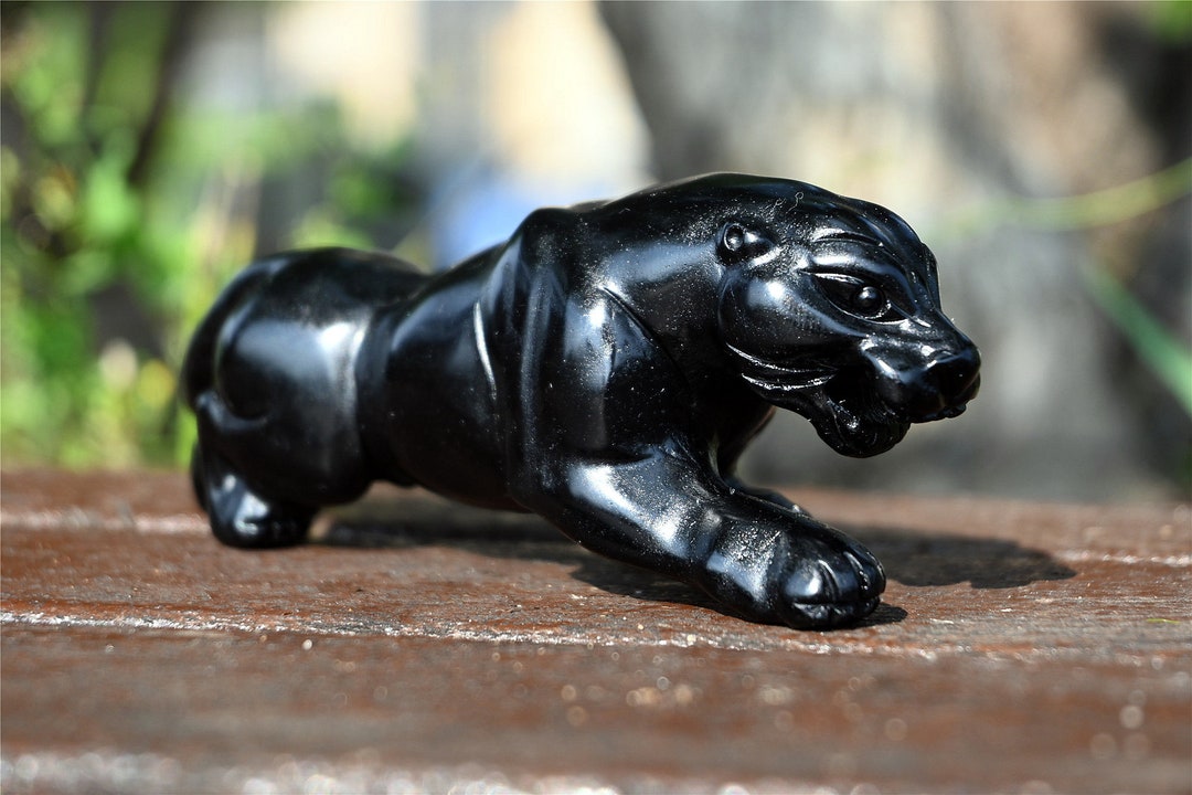 4.6'' Natural Obsidian Carved Leopard Skull, Crystal Leopard Skull ...