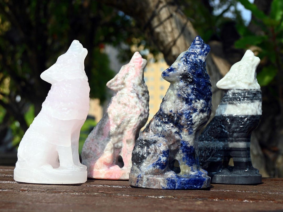 6'' Carved Natural Crystal Wolf Skull，crystal Skull，carved Wolf，crystal ...