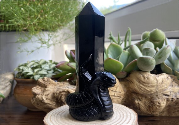 3.8'' Natural Hand Carved Obsidian Snakeobsidian | Etsy