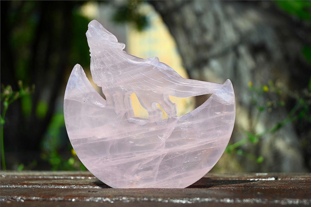 4'' Carved Rose Quartz Wolf Skull，carved Wolf，crystal Wolf，quartz ...