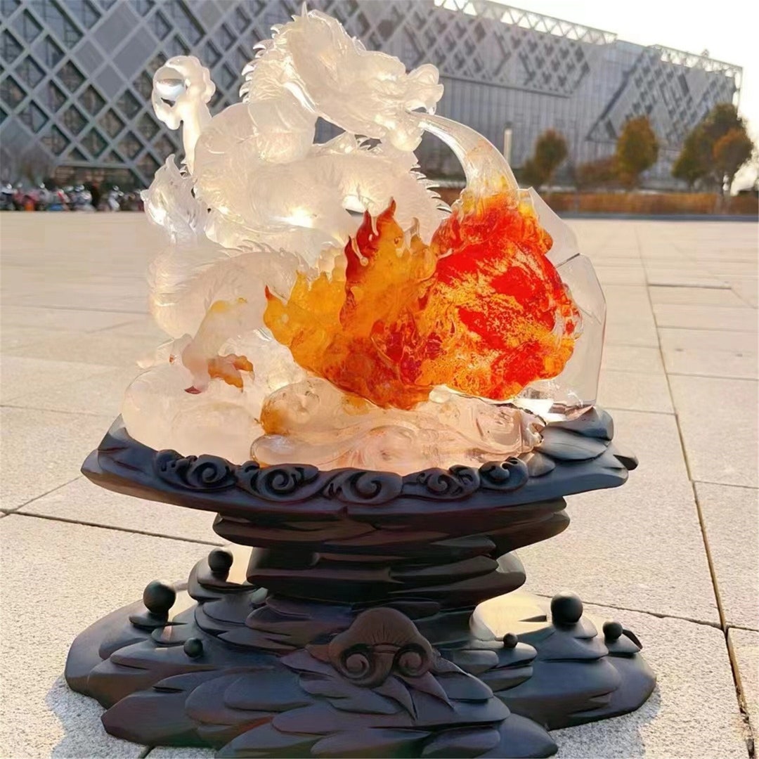 14.3LB Natural Pierced Carved Clear Quartz Dragon，fire Quartz Dragon ...