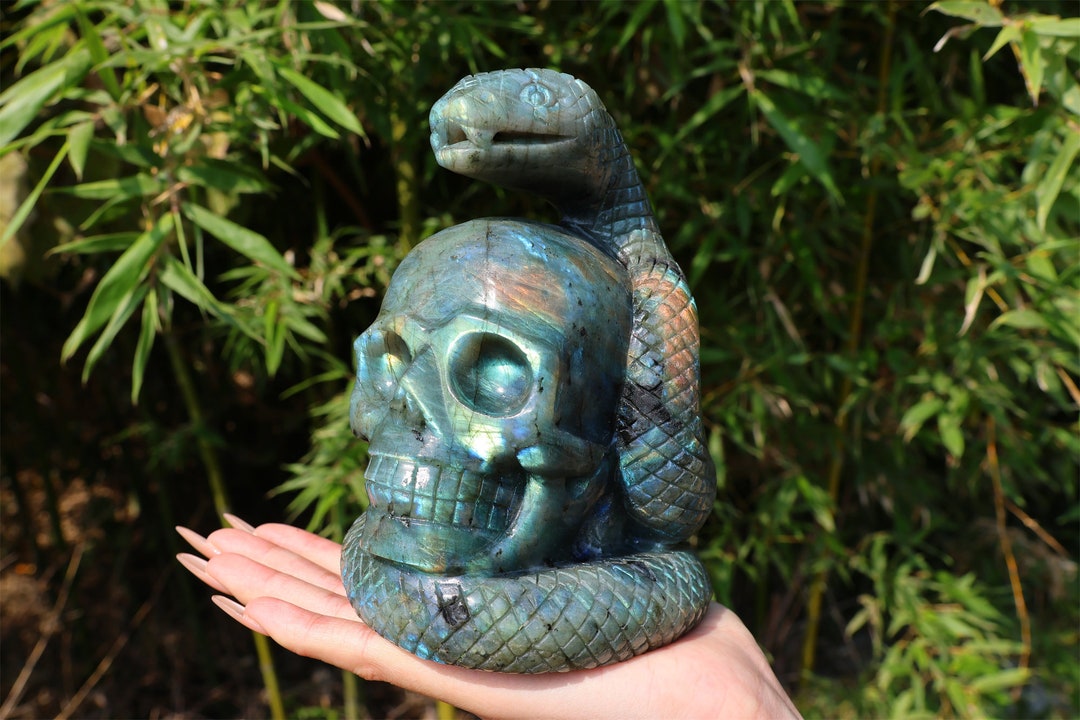 1.9kg Natural Carved Labradorite Snake Skullnatural Quartzcarved Snake ...