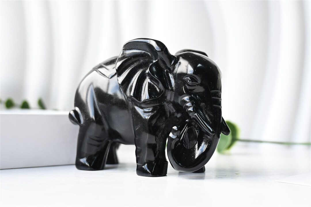 3.9'' Natural Hand Carved Obsidian Elephant，christmas Gift，crystal ...