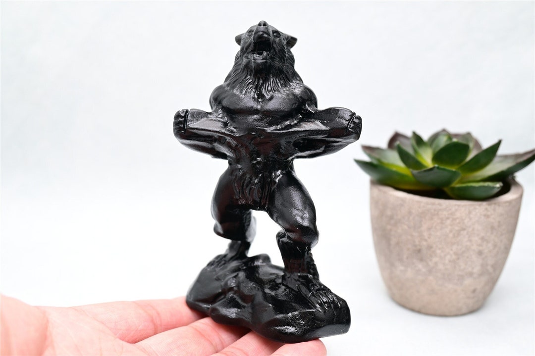 3.8''natural Carved Obsidian Werewolf， Wolf Skull，carved Wolf，quartz ...