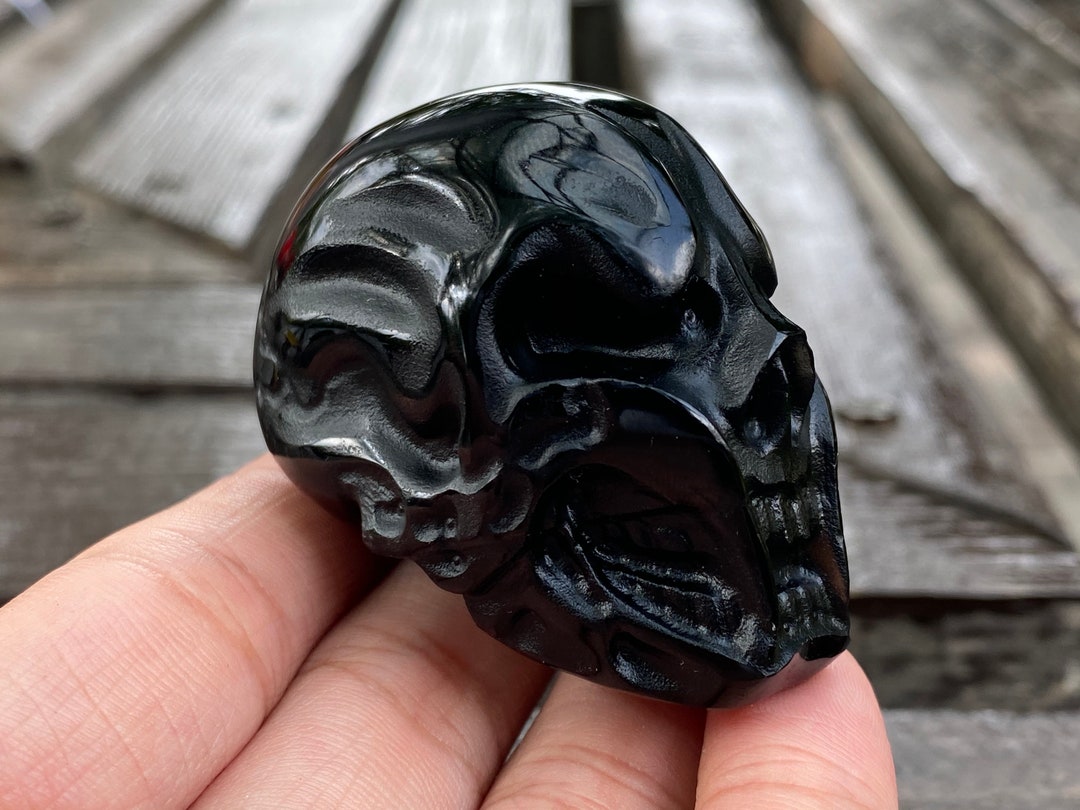 1.4'' Natural Hand Carved Obsidian Demon Skullobsidian Skullcrystal ...