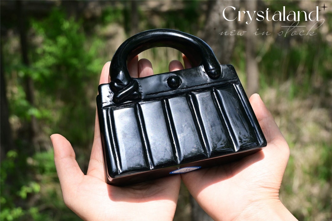 4.9'' Natural Hand Carved Obsidian Handbagquartz Crystal, Crystal ...