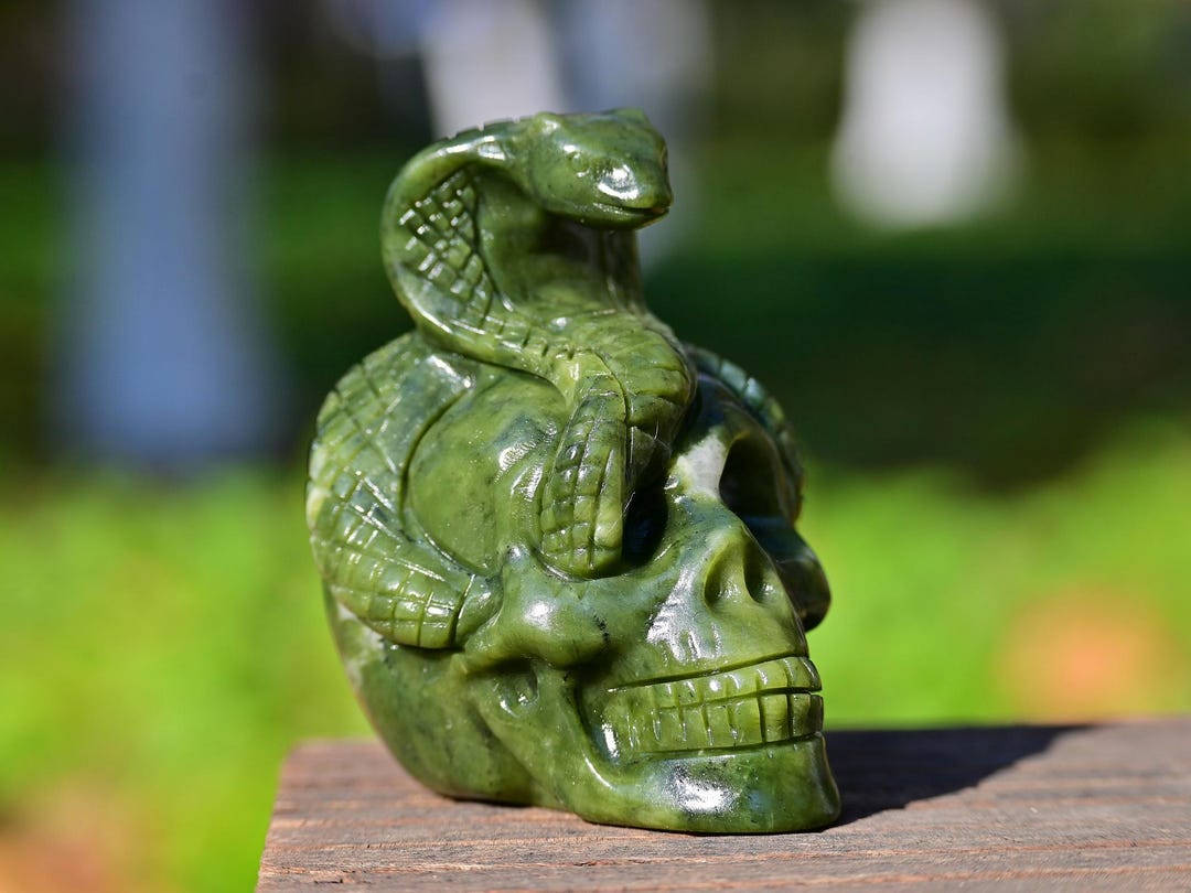 2.8'' Natural Green Jade Snake Skull，crystal Skull Carving，crystal Gift ...