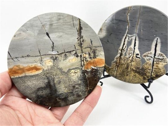 10CM Natural Chinese Painting Stone Plate Disk Collection Home - Etsy