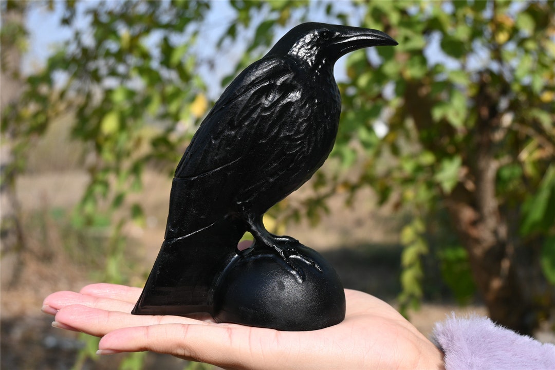 5'' Obsidian Crow，crystal Crow, Quartz Crystal，natural Hand Carved ...