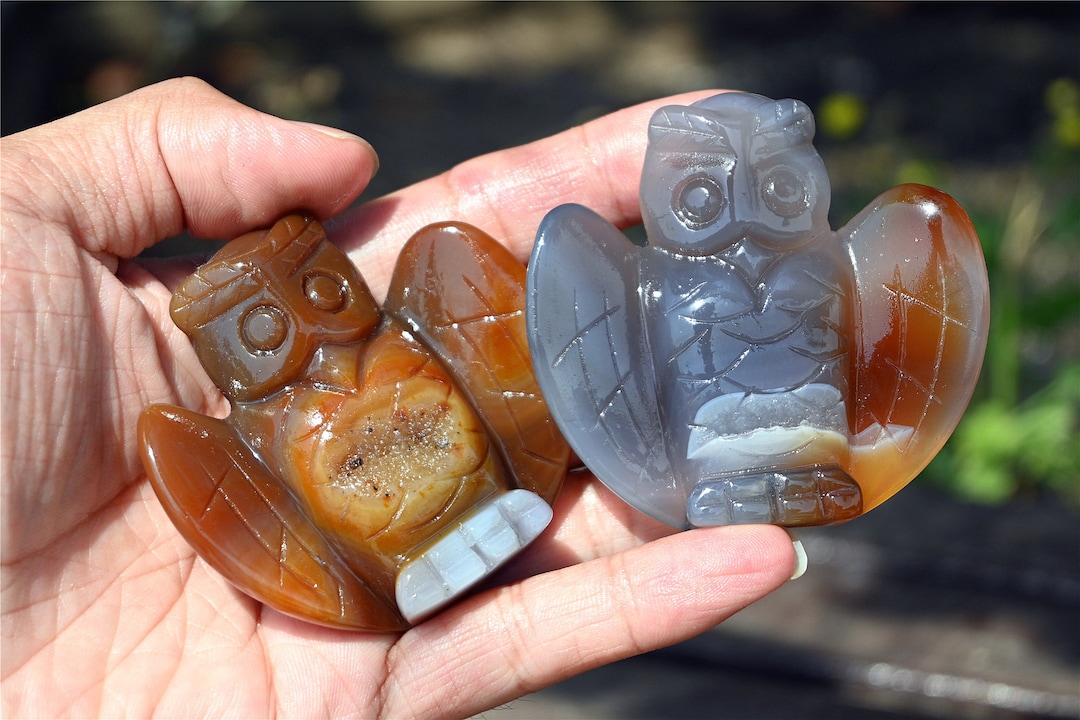 Carved Agate Geode Owl Skull: Crystal Ornament, Reiki Healing - Etsy