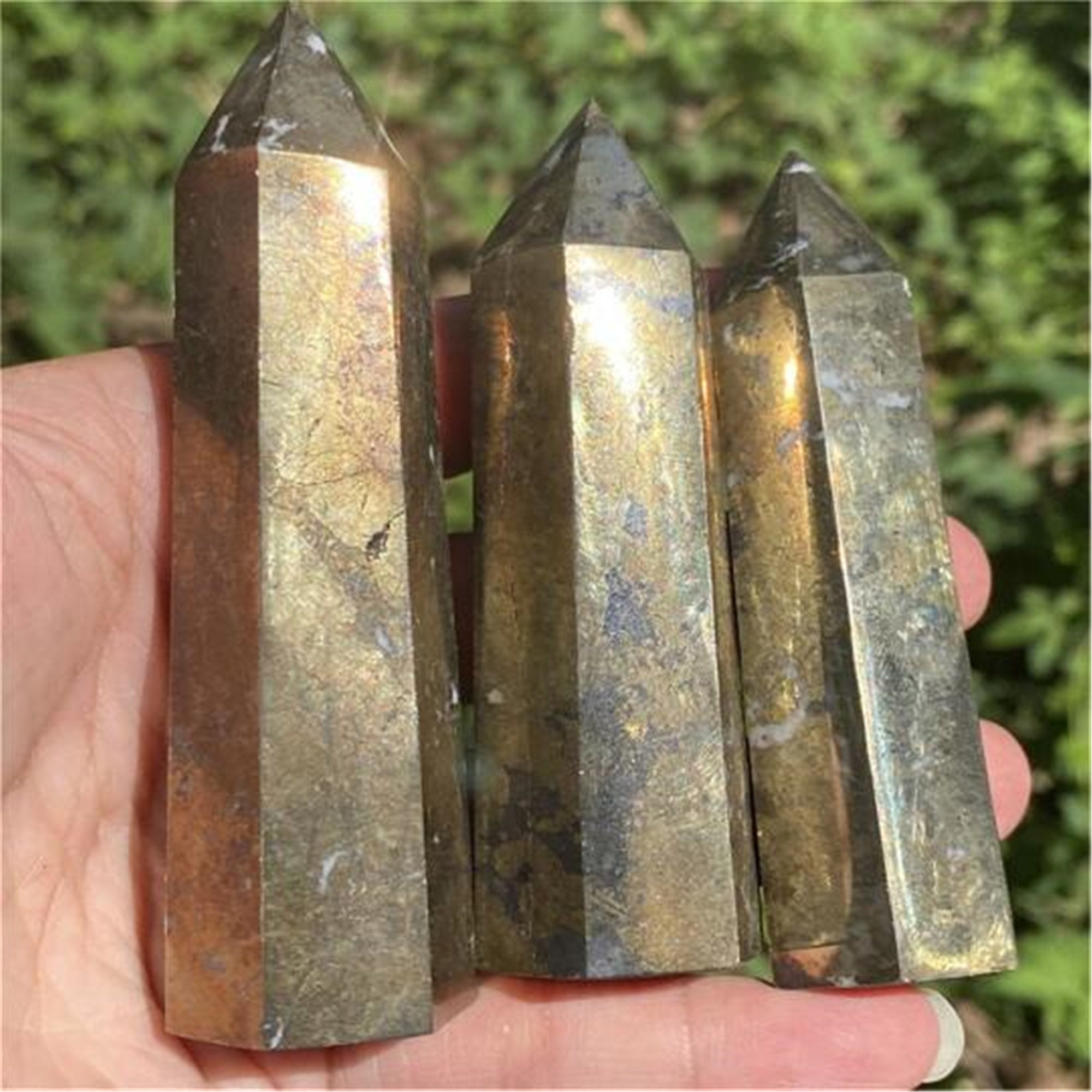 3PC Natural Hand Carved Elixir Copper Pyrites Obelisk Quartz - Etsy