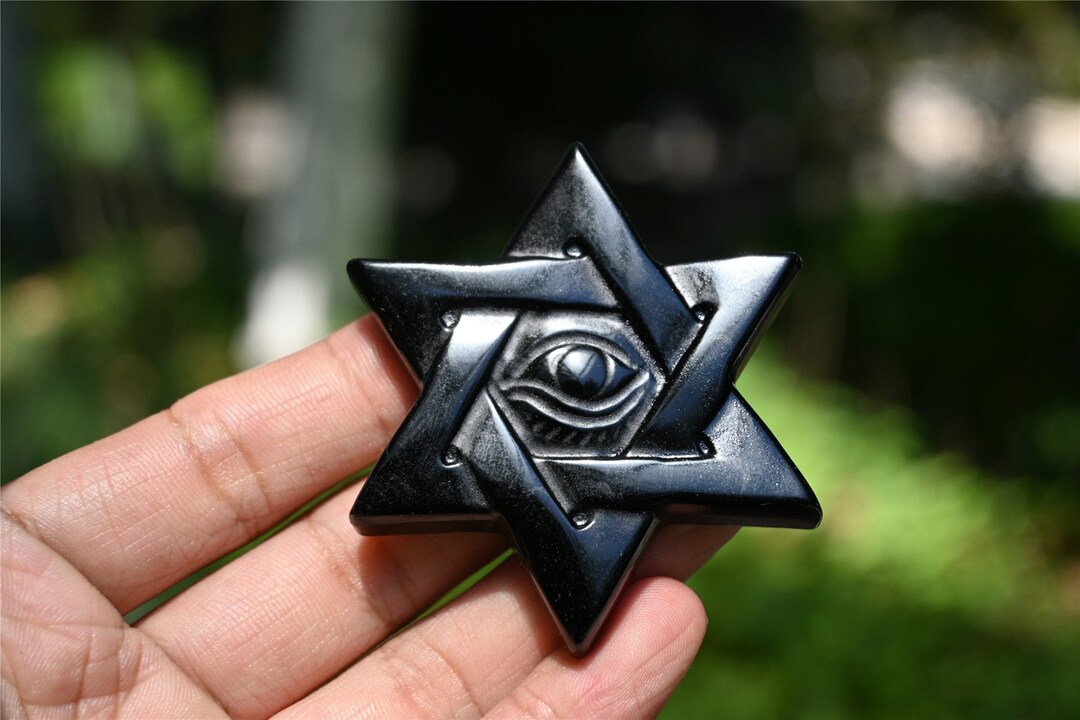 2.2'' Ntural Carved Obsidian Pentacle ，crystal Skull，carved Pentacle ...
