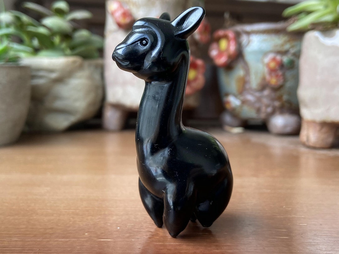 Natural Hand-carved Obsidian Alpaca，halloween Gift，crystal Carved ...