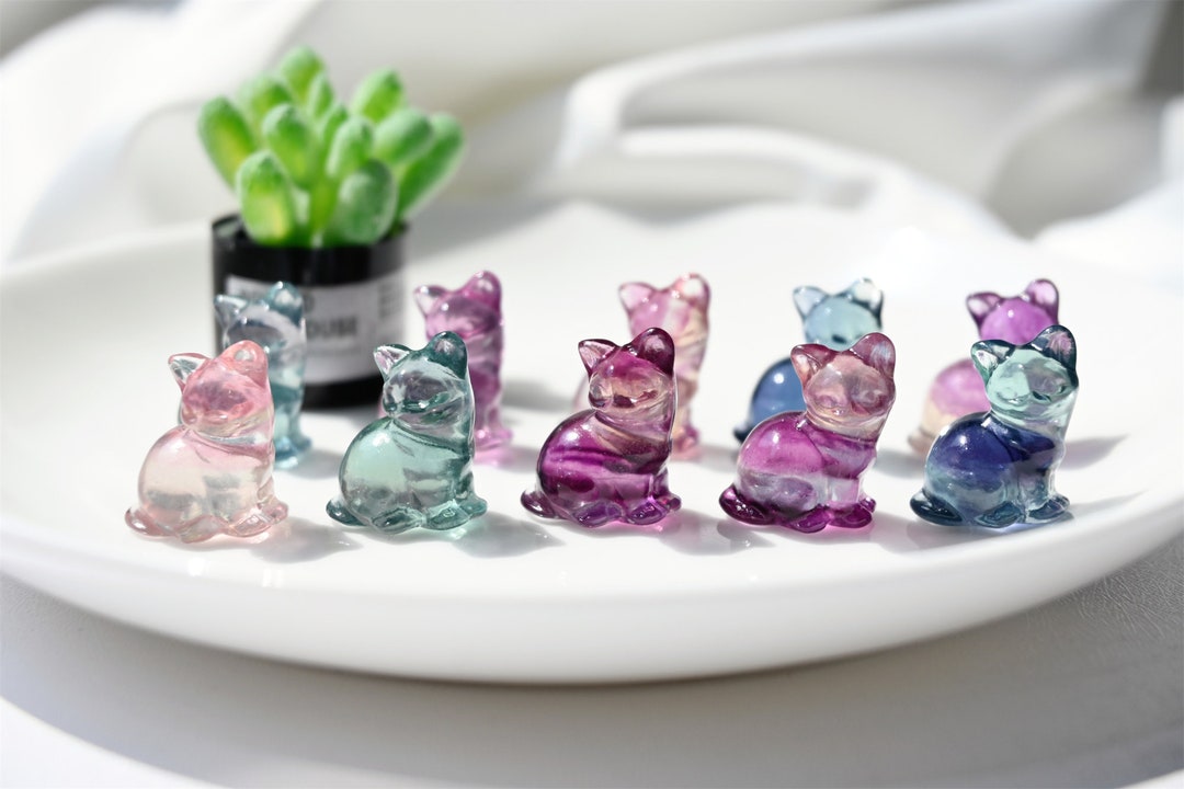Natural Mini Rainbow Fluorite Cat，quartz Crystal Carved，crystal Decor ...