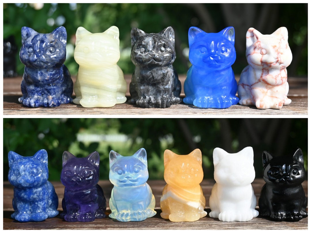2 Natural Carved Crystal Cats,crystal Carved Cat ,quartz Crystal Cat ...