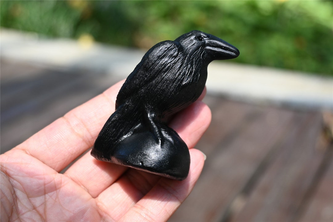 2.4'' Natural Hand Carved Obsidian Crow Skull，crystal Crow, Quartz Crystal，crystal Present ...
