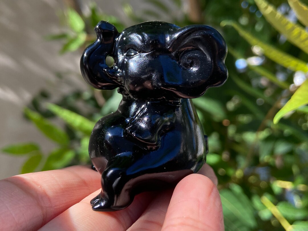 2'' Natural Hand Carved Obsidian Elephant，christmas Gift，carved ...