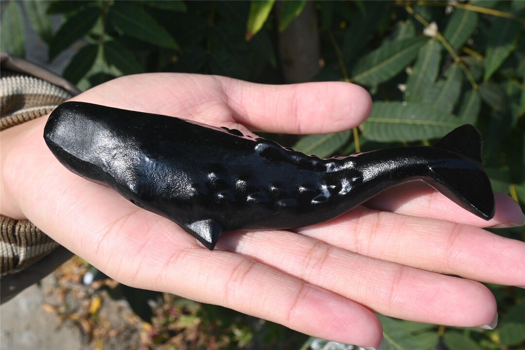 4.6'' Crystal Whale，natural Hand Carved Obsidian Whale，crystal Whale ...