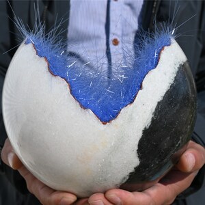 180mm+ Blue Needle Ironstone Ball,open Mouth Magnesite Goethite Crystal ...