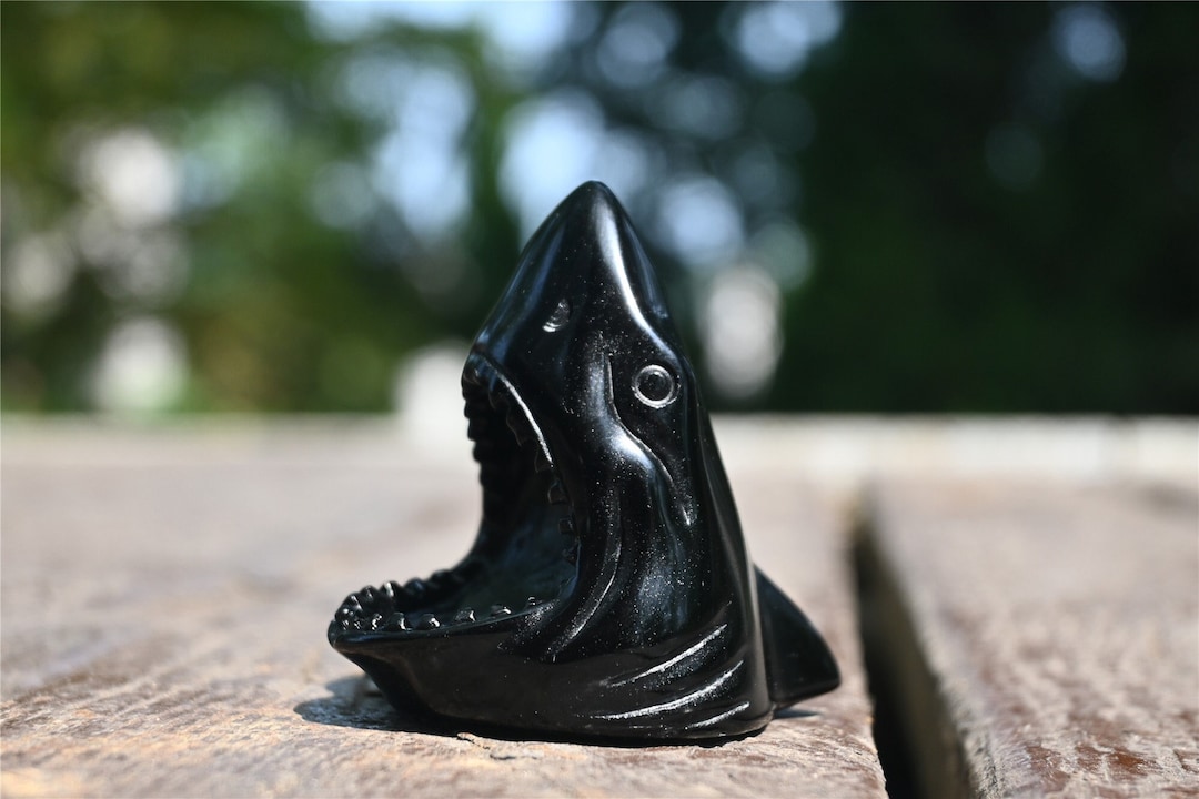 2.4'' Natural Obsidian Shark，shark Skull，shark Crystal，carved Shark ...