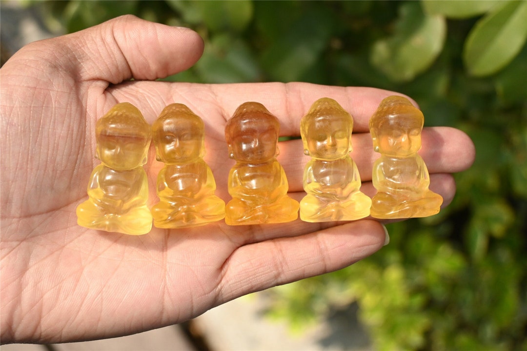 1.6'' Natural Hand Carved Elixir Yellow Fluorite Buddha, Holiday Gift ...