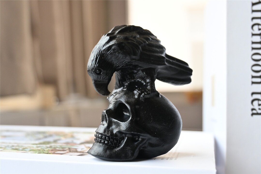 2.5'' Natural Carved Obsidian Crow Skull，crystal Crow Skull, Quartz ...