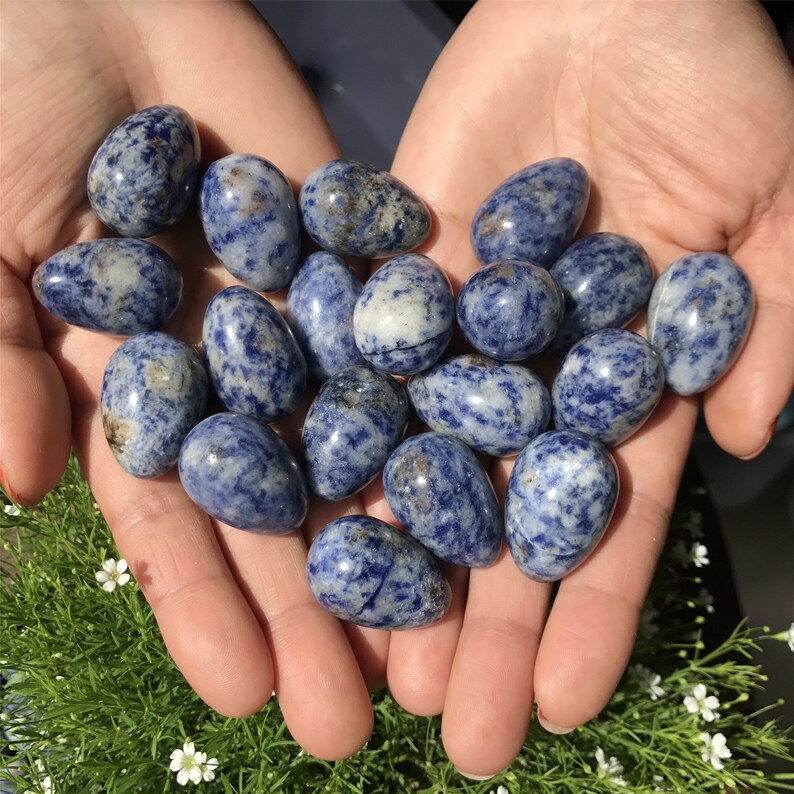 10PC Natural Beautiful Blue Dot Stone Mini Egghand Carved - Etsy
