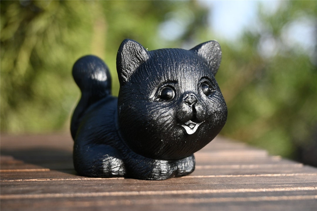 2'' Natural Carved Obsidian Cat，quartz Crystal Cats，crystal Gift，cat ...