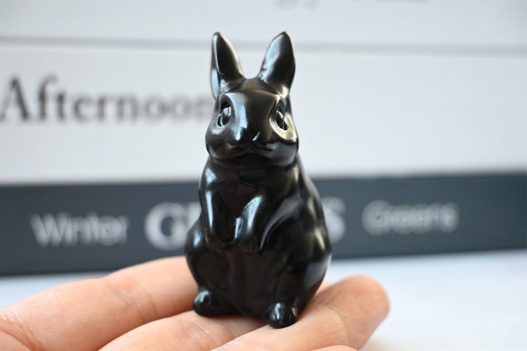 2.3'' Natural Hand Carved Obsidian Rabbit，crystal Rabbit，desktop ...