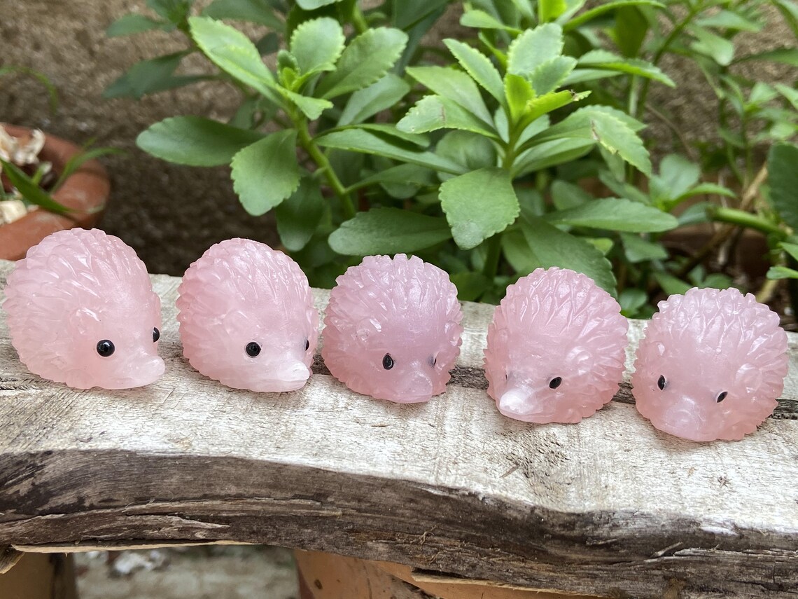 Erizo de cuarzo rosa tallado a mano natural regalo del día | Etsy