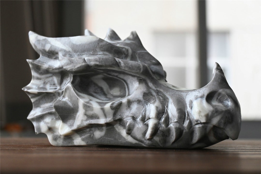 6'' Carved Shellstone Dragon Skull,crystal Skull，quartz Crystal ...