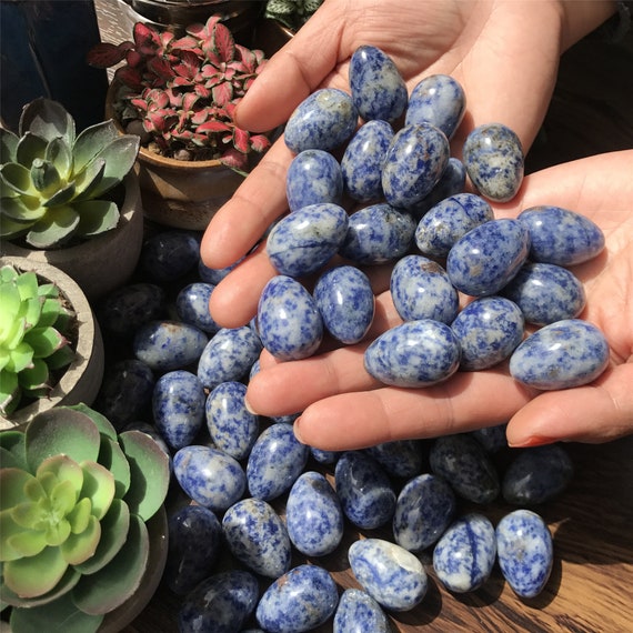 10PC Natural Beautiful Blue Dot Stone Mini Egghand Carved - Etsy
