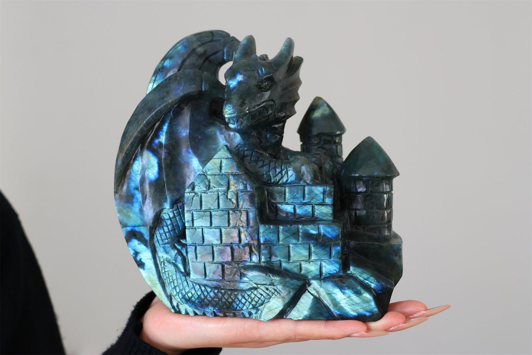 2.7kg Natural Carved Labradorite Dragon Castle Skullcarved Dragon ...