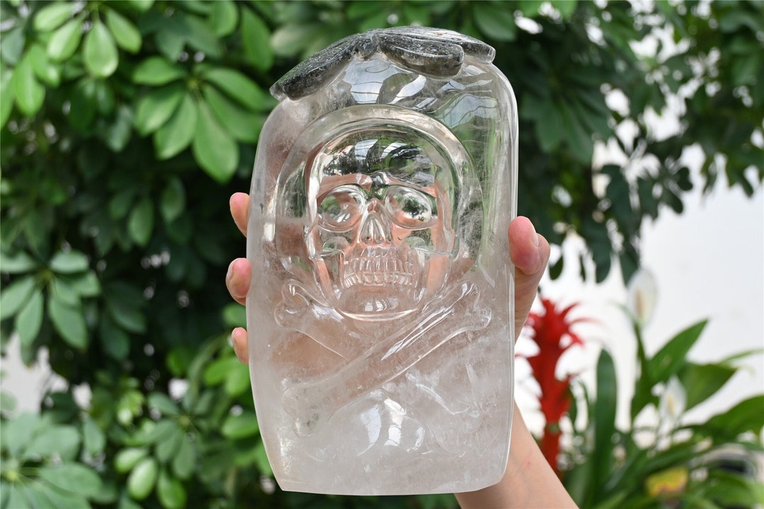 7.76LB Natural Hand Carved Clear Quartz Skull，carved Skull，natural ...