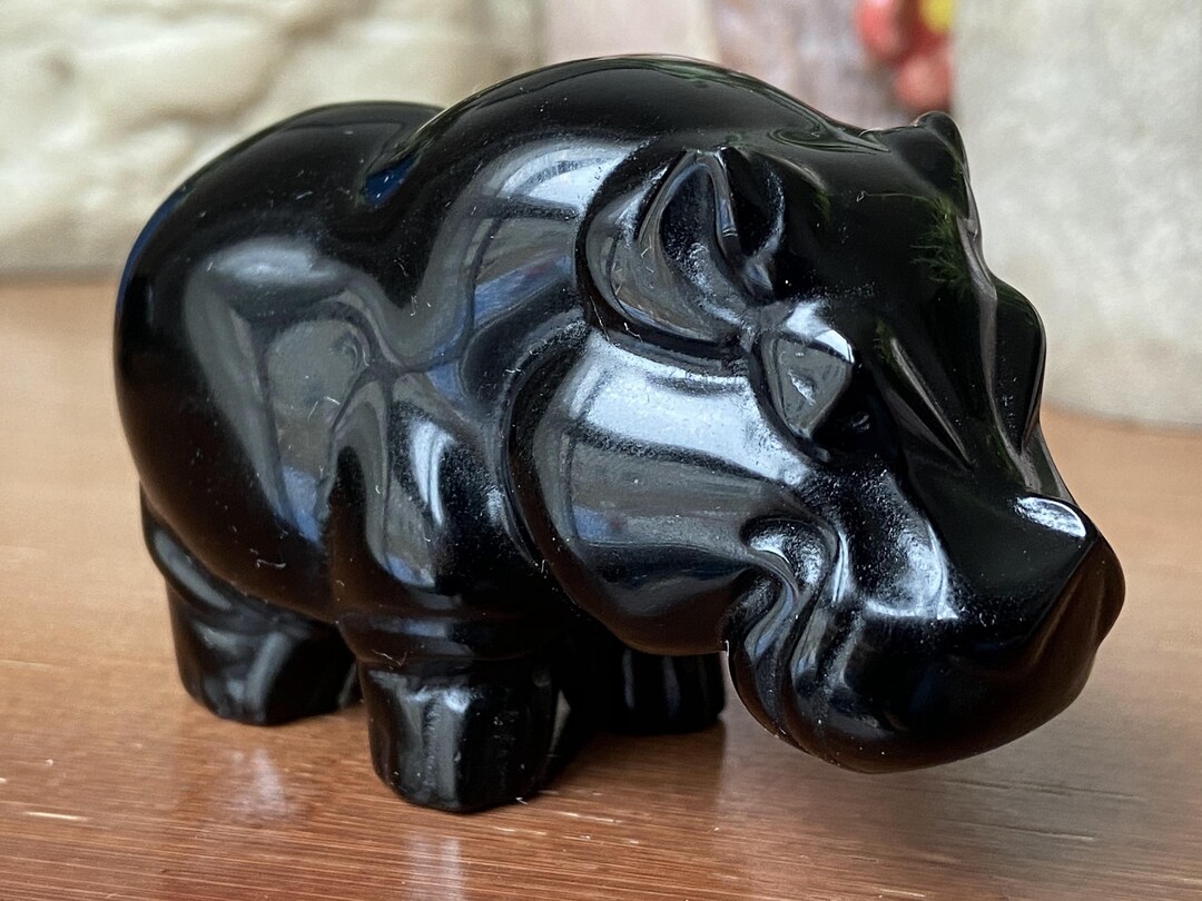 3'' Natural Hand Carved Obsidian Hippopotamus，crystal Animal，father's ...