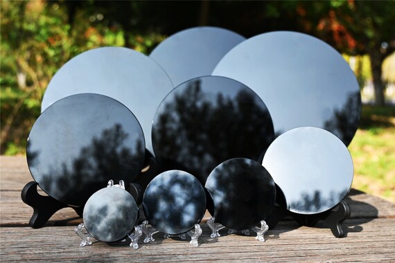 6cm Black Obsidian Stone Round Plate For Home Decoration Gift With 6cm ...