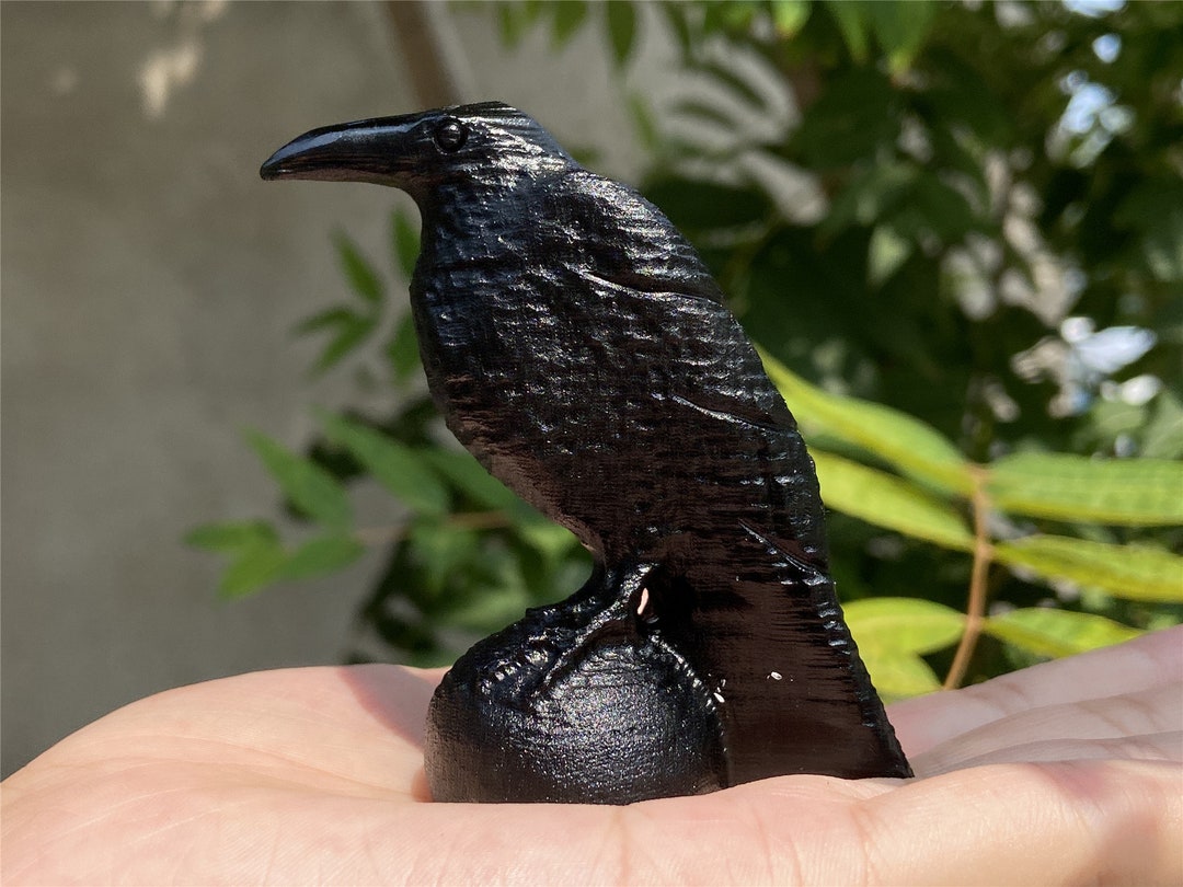 2.8'' Natural Hand Carved Obsidian Crow，crystal Crow, Quartz Crystal，crystal Gift Holiday ...