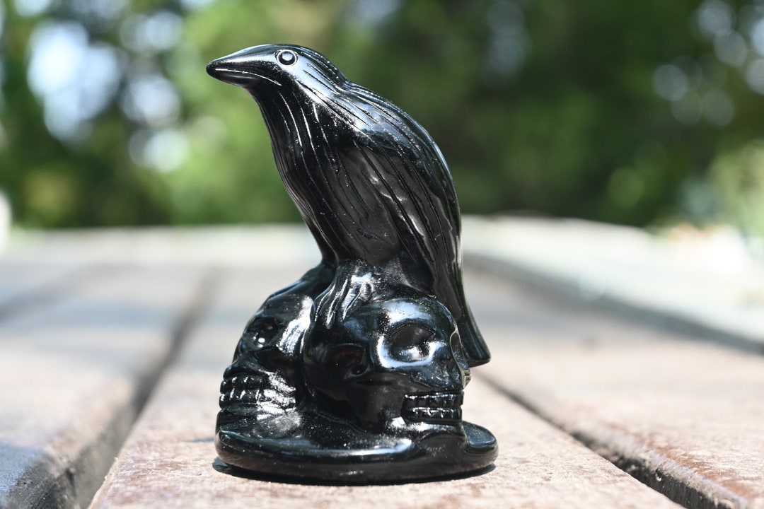 3.1'' Natural Carved Obsidian Crow Skullcrystal Crow - Etsy